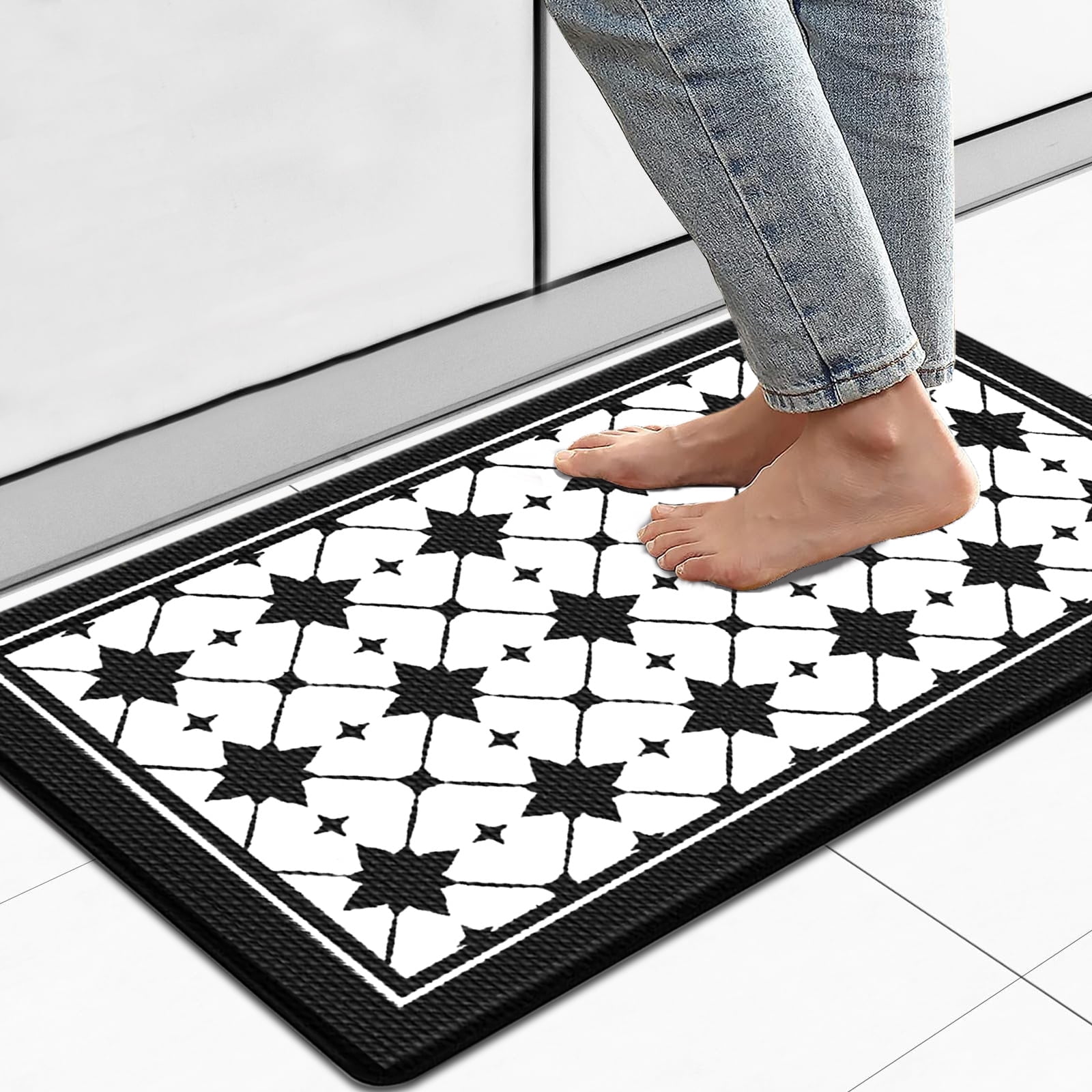 Artnice Black and White Kitchen Mats Cushioned Anti-Fatigue Floor Mat ...
