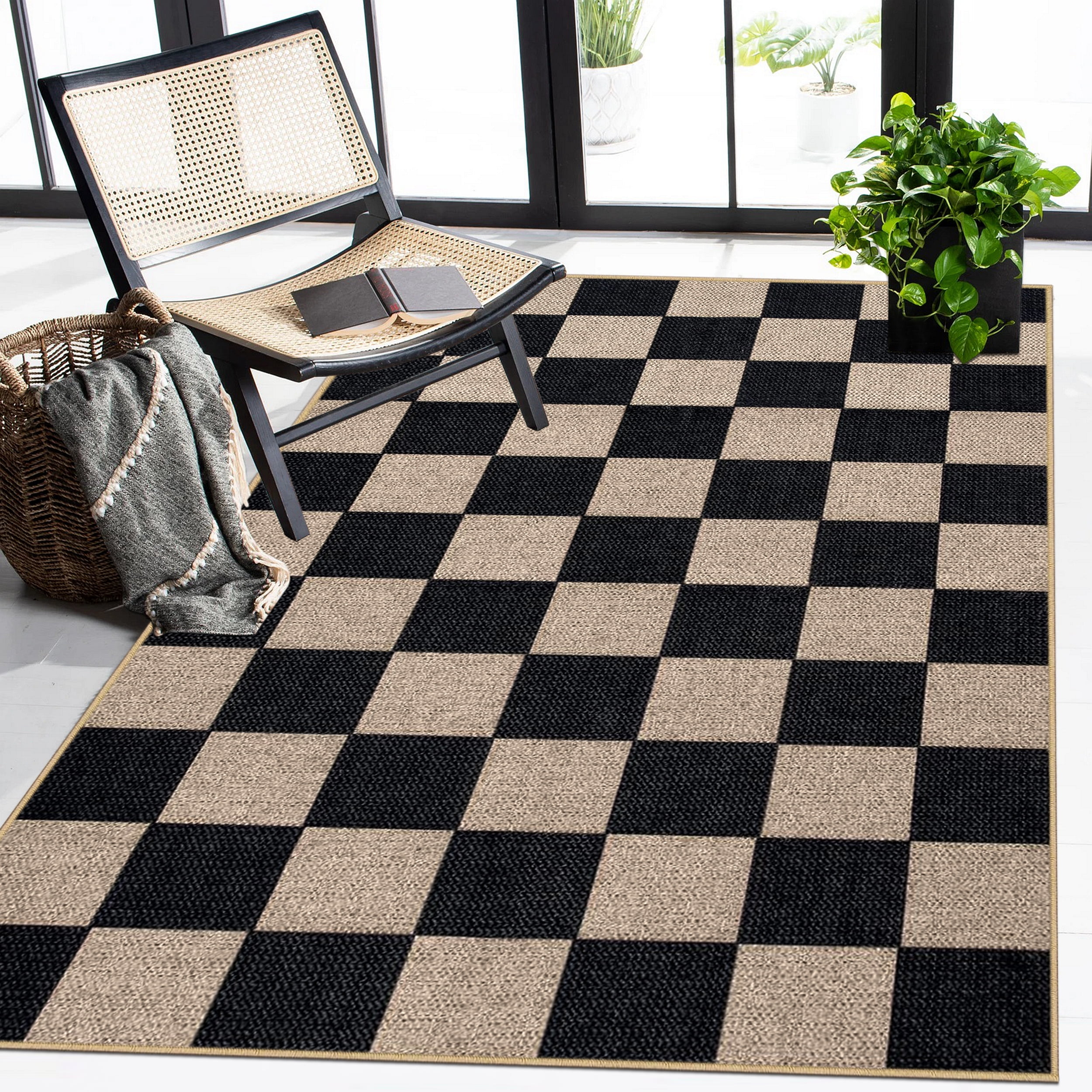 Artnice Easy Jute Indoor Outdoor Rugs, Washable Checkered Rugs Plaid ...