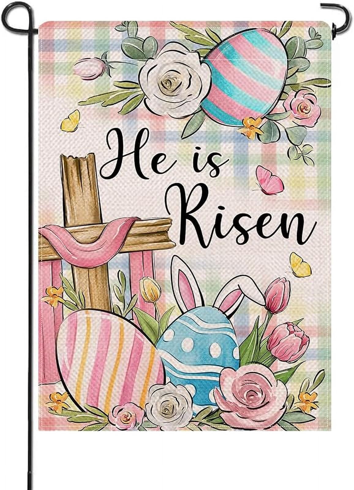 He is Risen Easter Eggs Small Decorative Garden Flag, Religious Cross ...