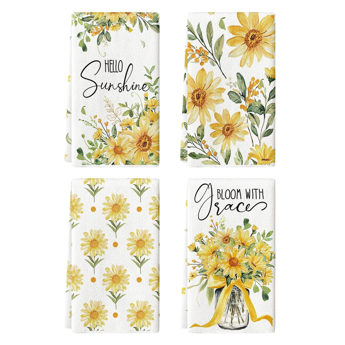 Artoid Mode Bottle Yellow Daisy Eucalyptus Spring Kitchen Towels Dish ...