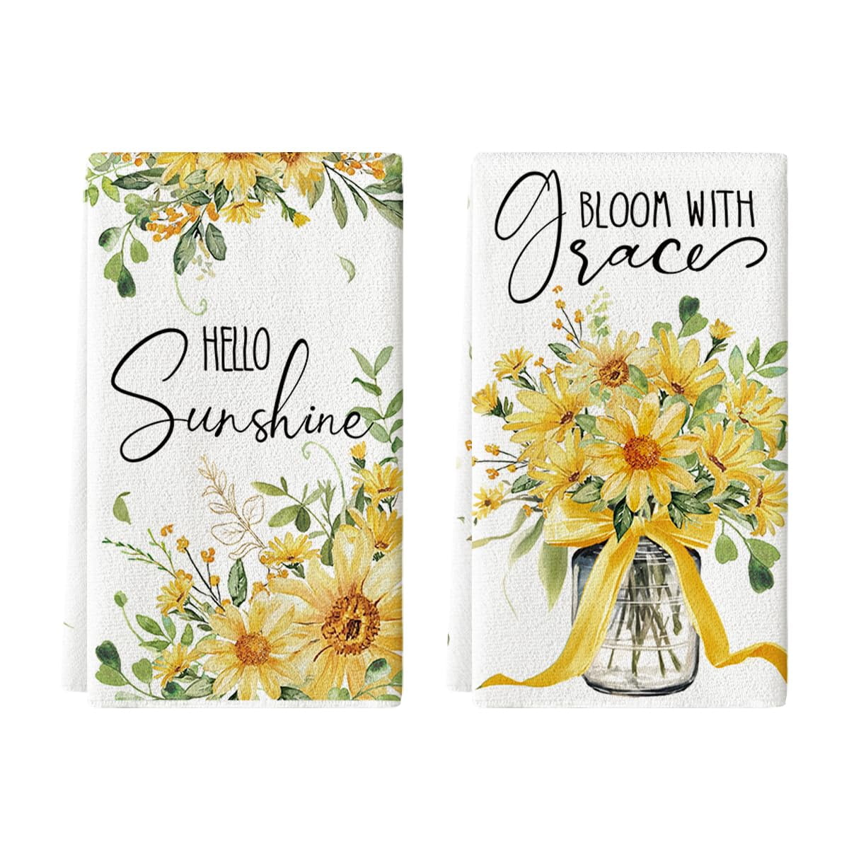 Artoid Mode Bottle Yellow Daisy Leaves Spring Kitchen Towels Dish ...