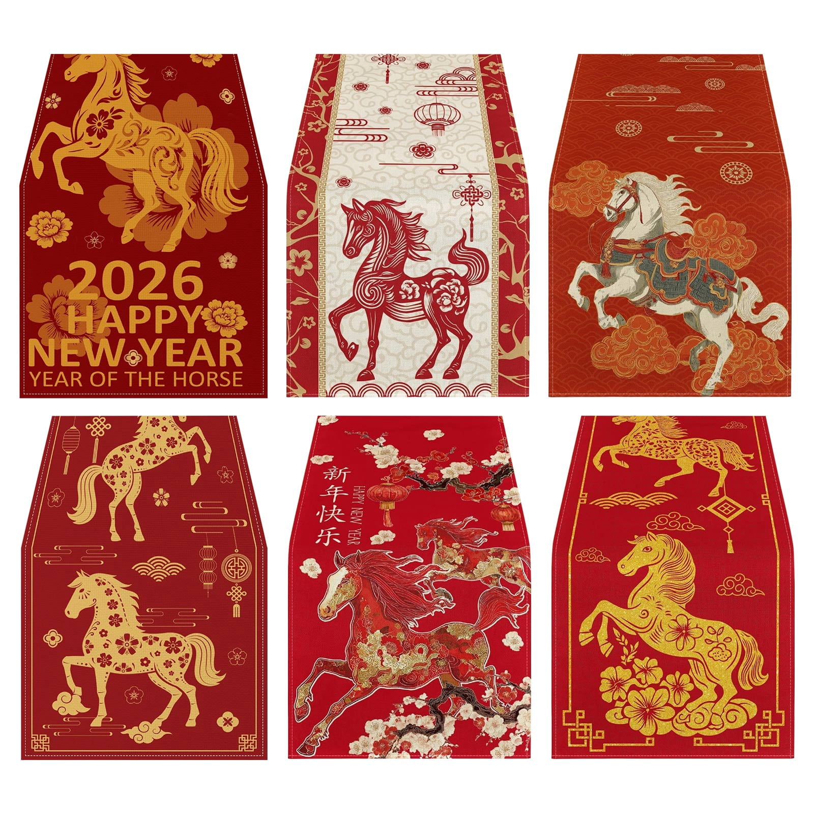 Artoid Mode Chinese Zodiac Horse 2026 Happy Lunar New Year Table Runner ...