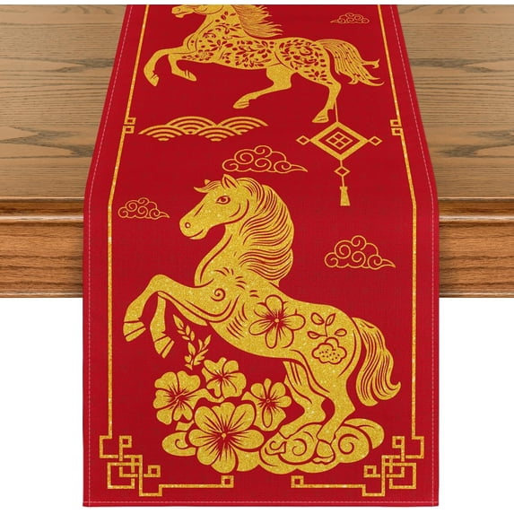 Artoid Mode Chinese Zodiac Horse 2026 Happy Lunar New Year Table Runner ...