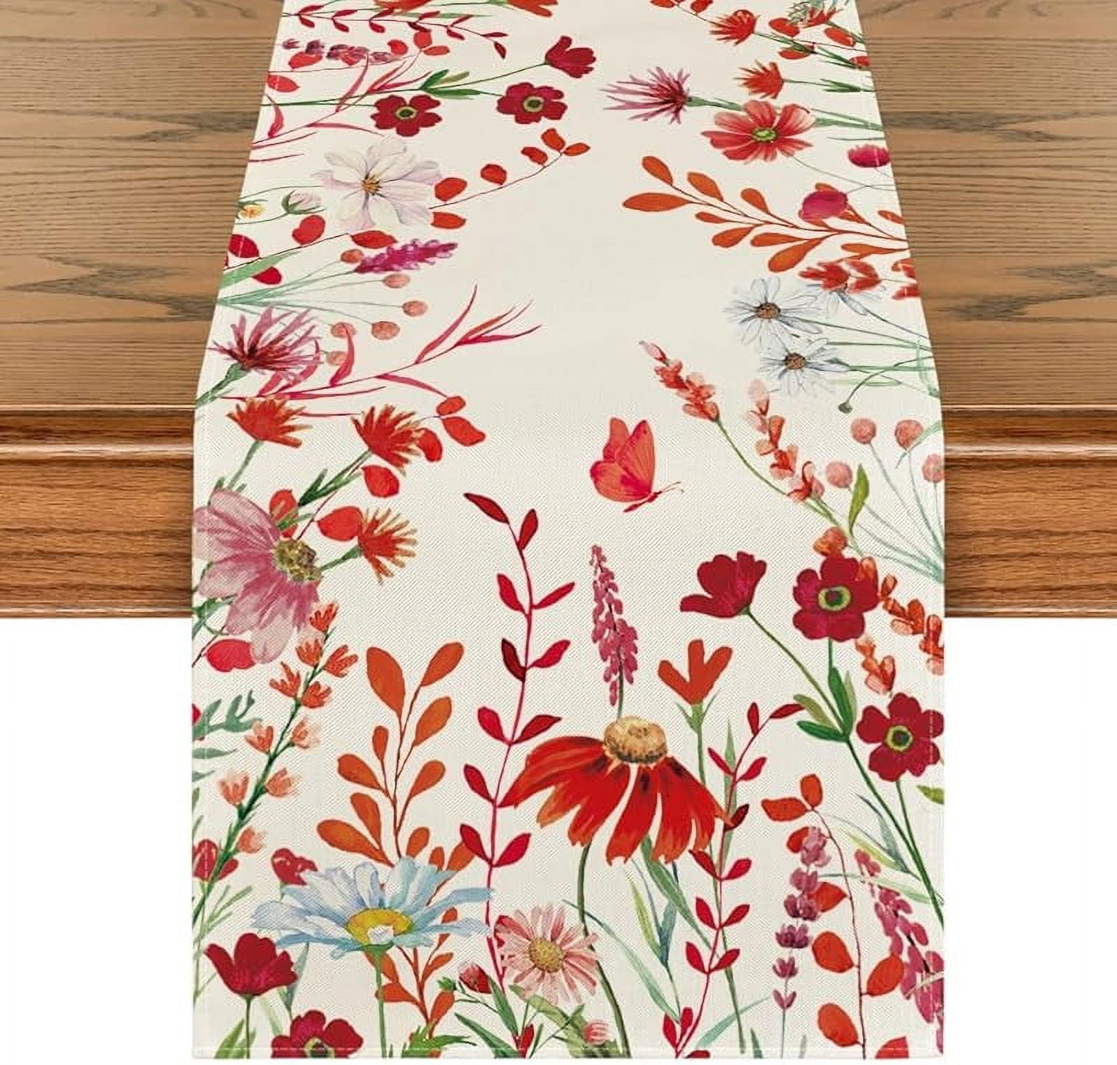 Artoid Mode Daisy Eucalyptus Lavender Floral Leaves Summer Table Runner ...