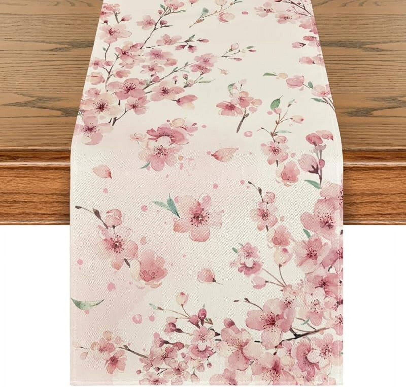 Artoid Mode Floral Cherry Blossoms Branches Summer Table Runner, Seasonal Spring Kitchen Dining ...