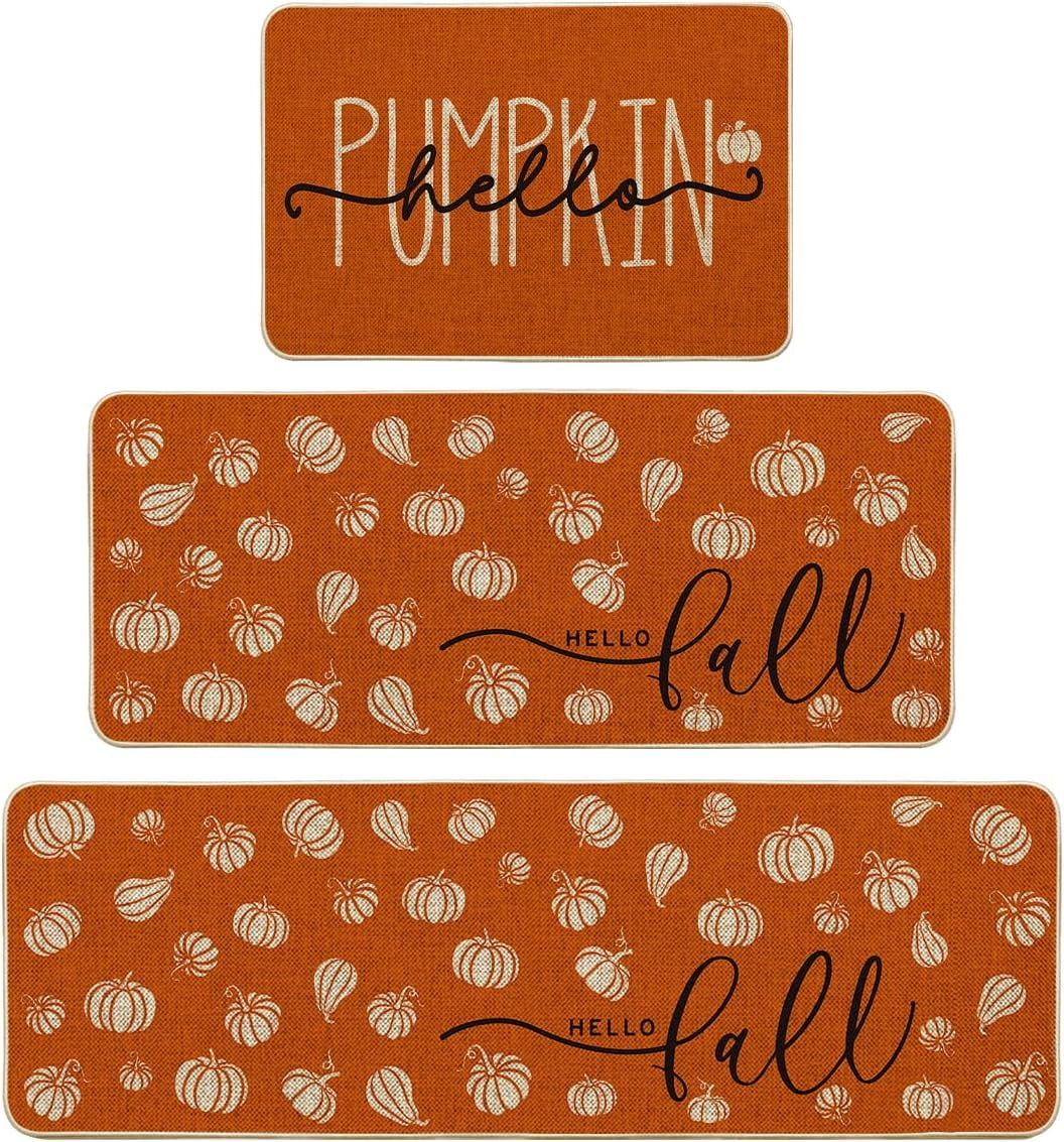 Artoid Mode Orange Hello Pumpkin Fall Kitchen Mats Set of 3, Autumn ...