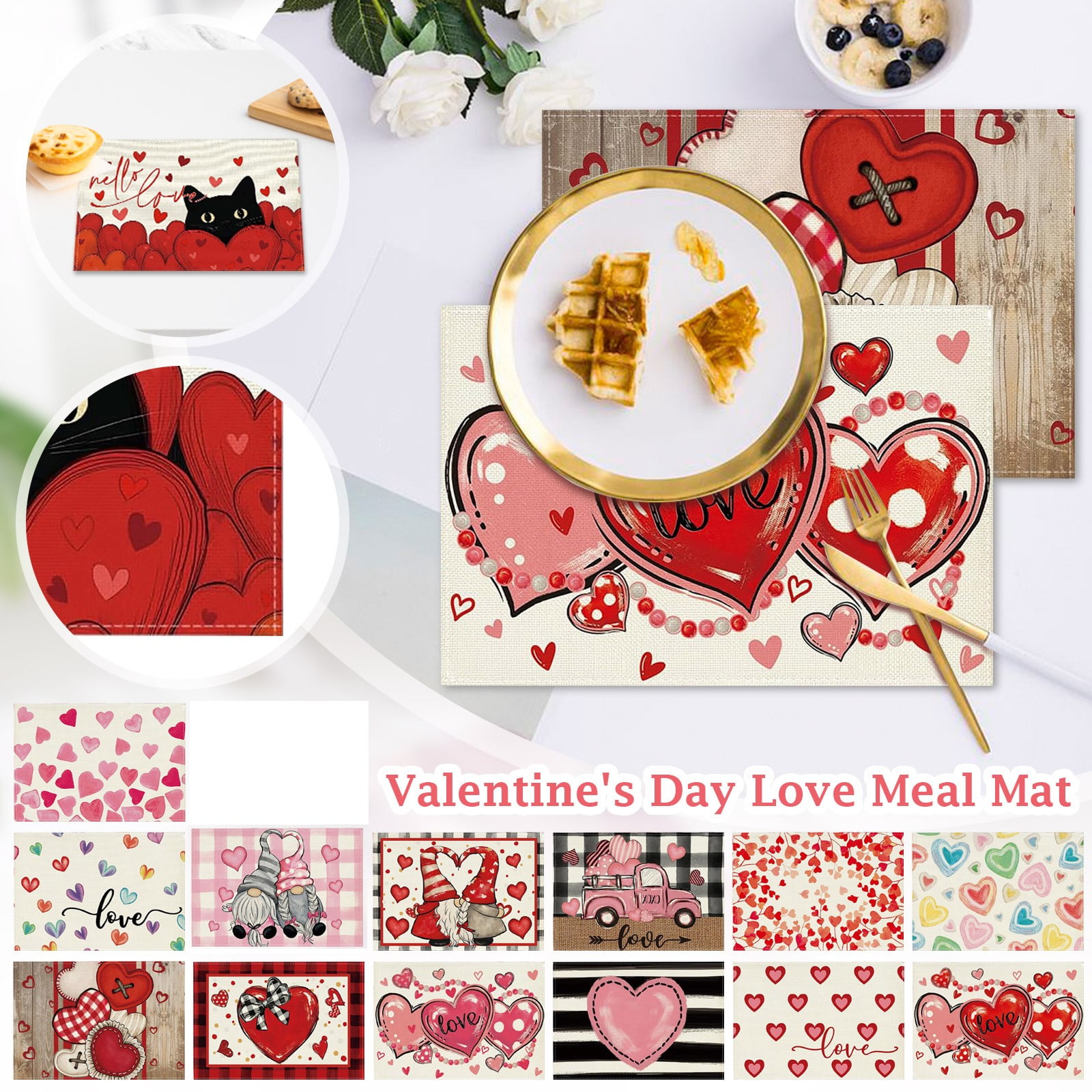 Artoid Mode Red Love Valentines Day Placemats Set Of Wedding Holiday ...