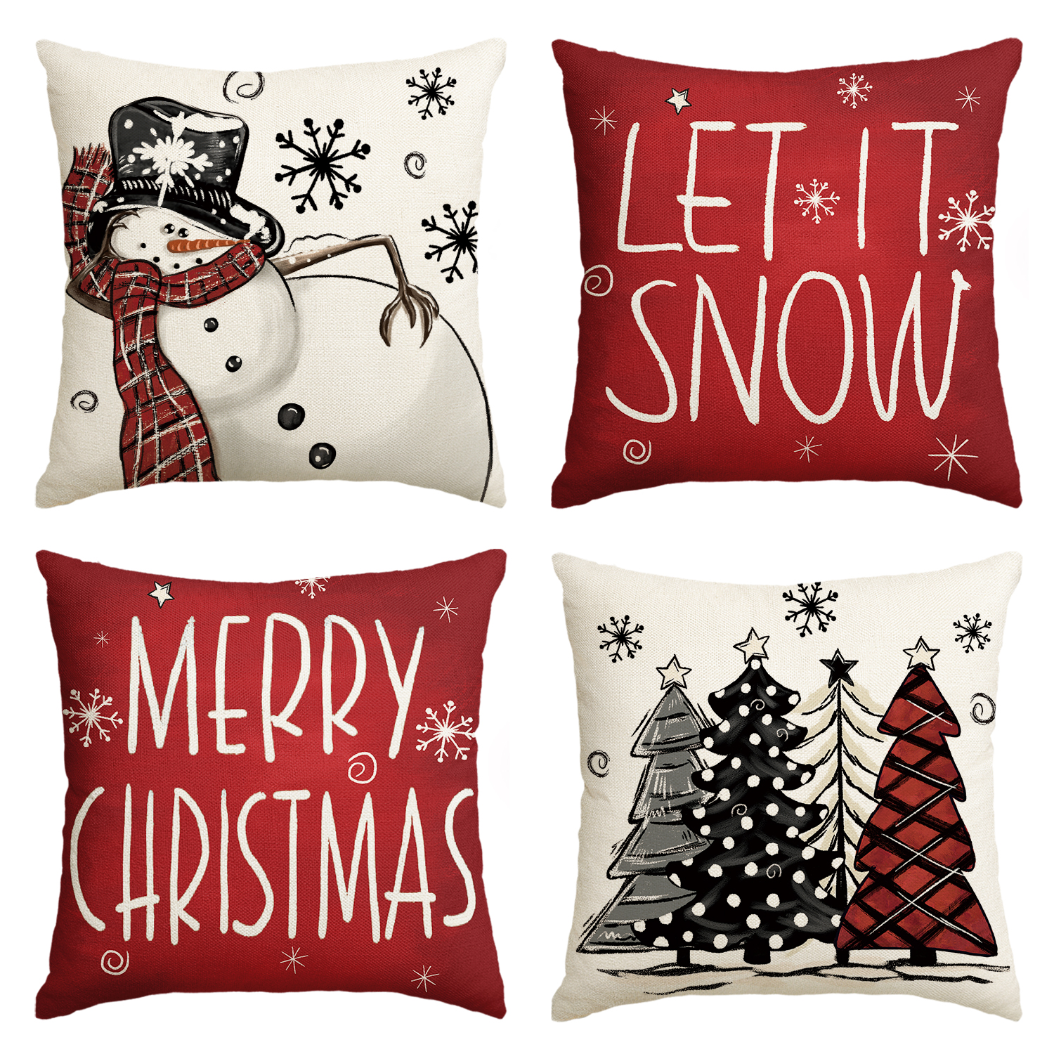 Christmas Pillow Covers 18 x 18 Inches Set of 4 Xmas Series Throw ...
