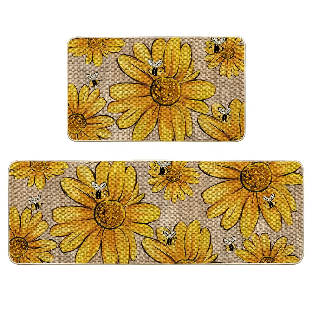 Artoid Mode Wood Daisy Bees Summer Spring Kitchen Mats Set of 2, Summer ...