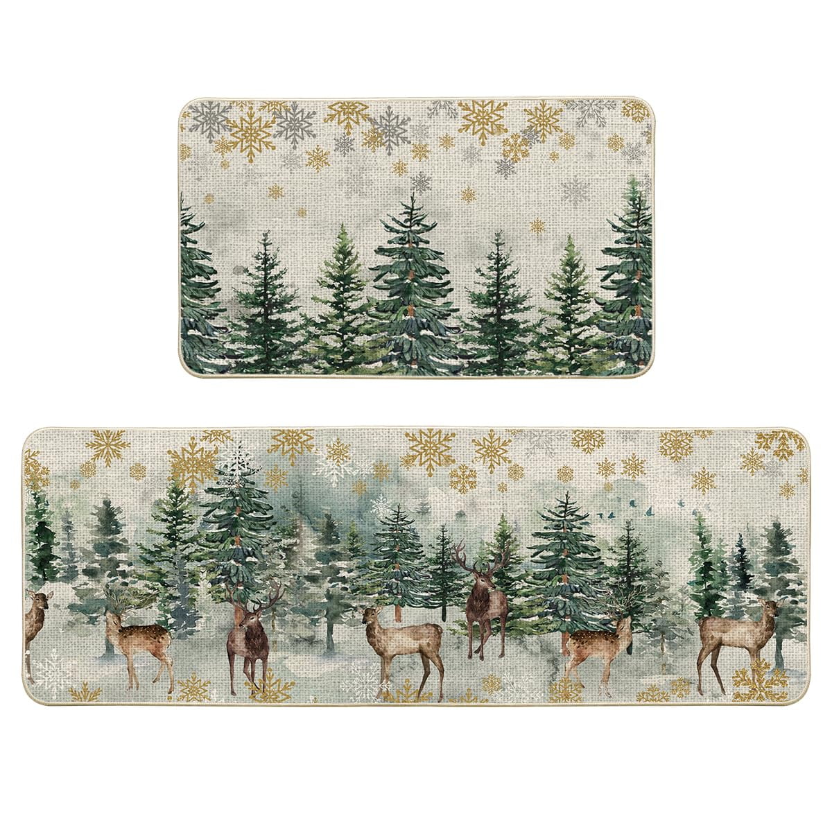 Artoid Mode Xmas Trees Deer Snowflakes Christmas Kitchen Mats Set of 2 ...