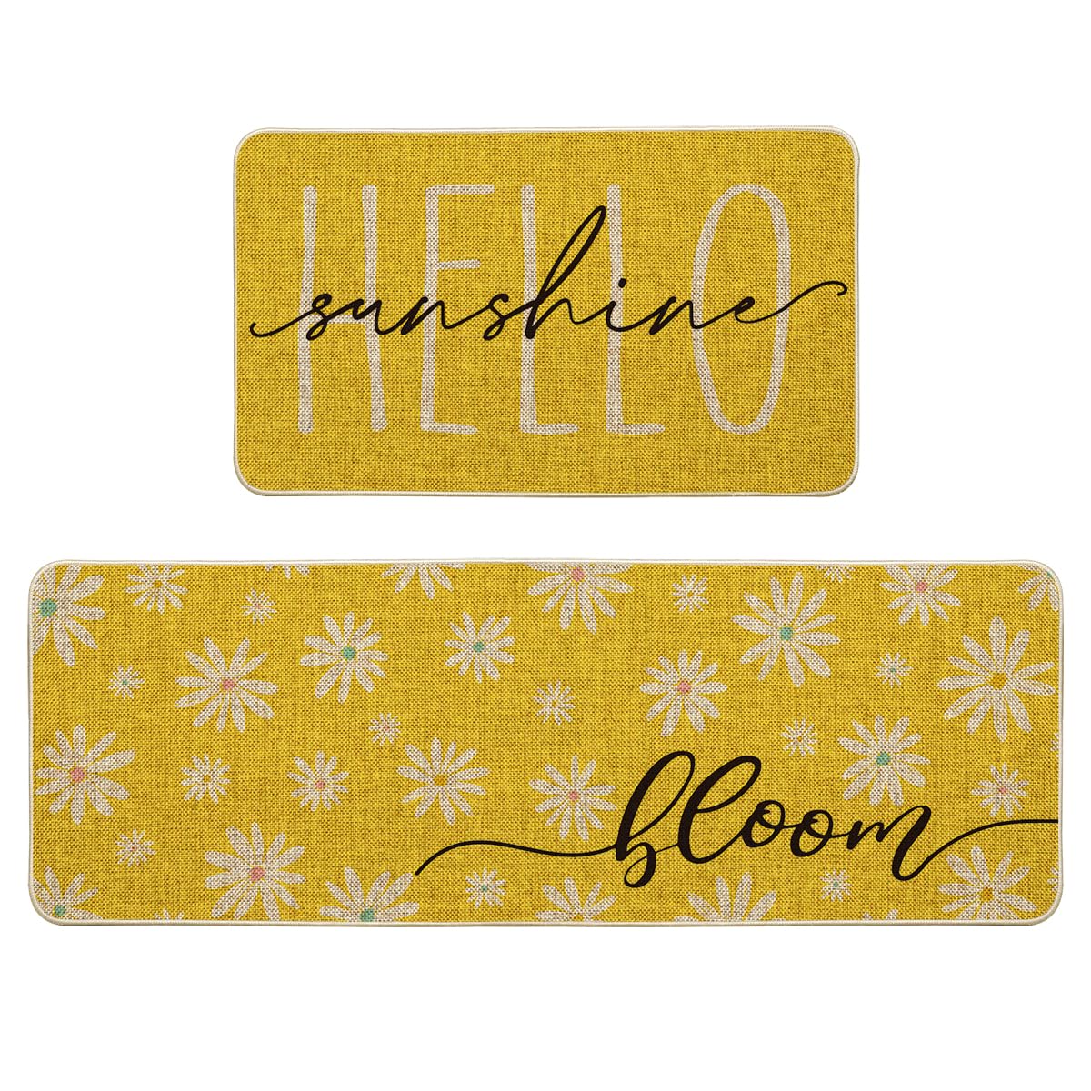 Artoid Mode Yellow Daisy Hello Sunshine Bloom Spring Kitchen Mats Set ...
