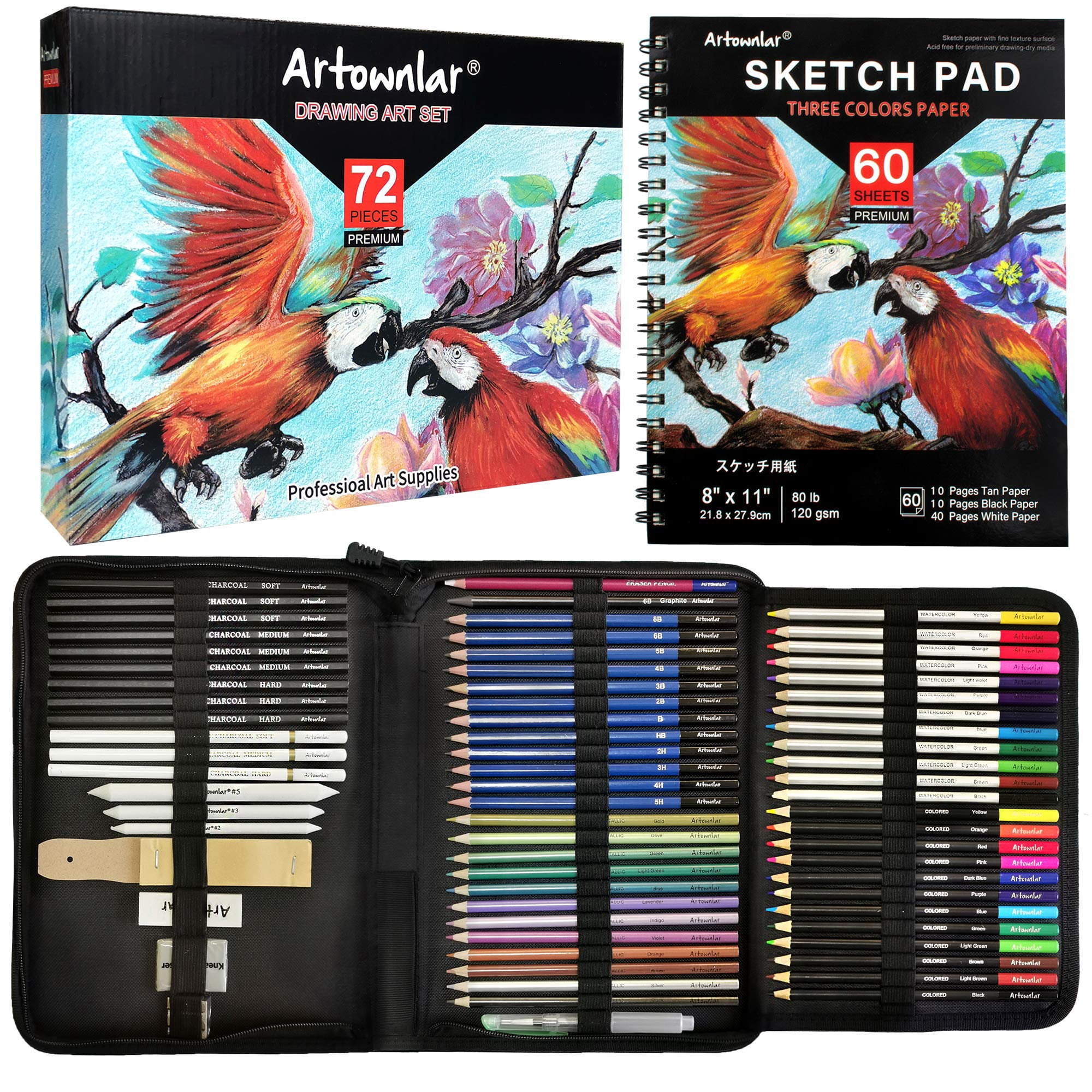 Artownlar 72 PackTRDN Drawing Sketching Set with 8x11 Sketchbook | Pro ...