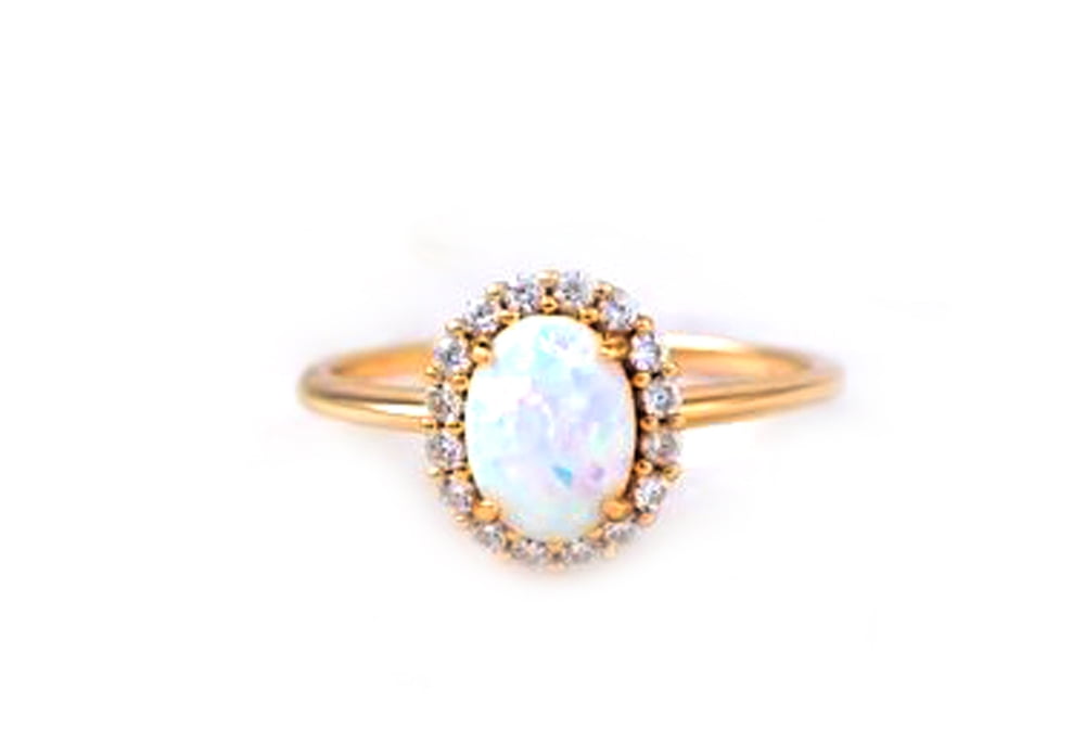ArtpalaceByMitika Australian Lab Opal Stacking Ring, Dainty Moissanite ...