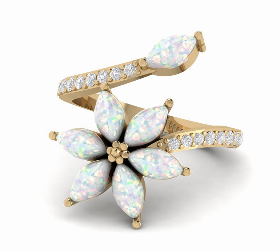 ArtpalaceByMitika Flower Cluster Marquise Australian Opal Ring in 18k ...