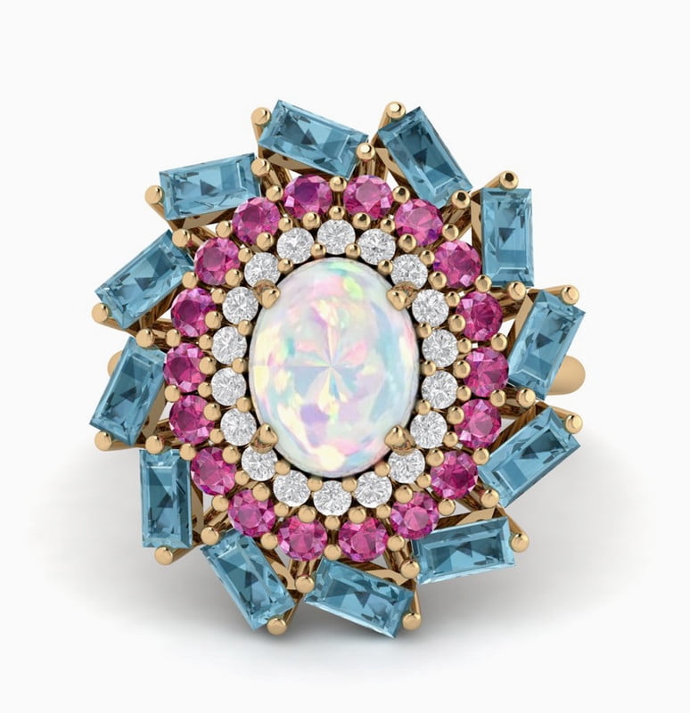 ArtpalaceByMitika Flower Cluster Oval Opal Ring in Ruby Round, Blue ...