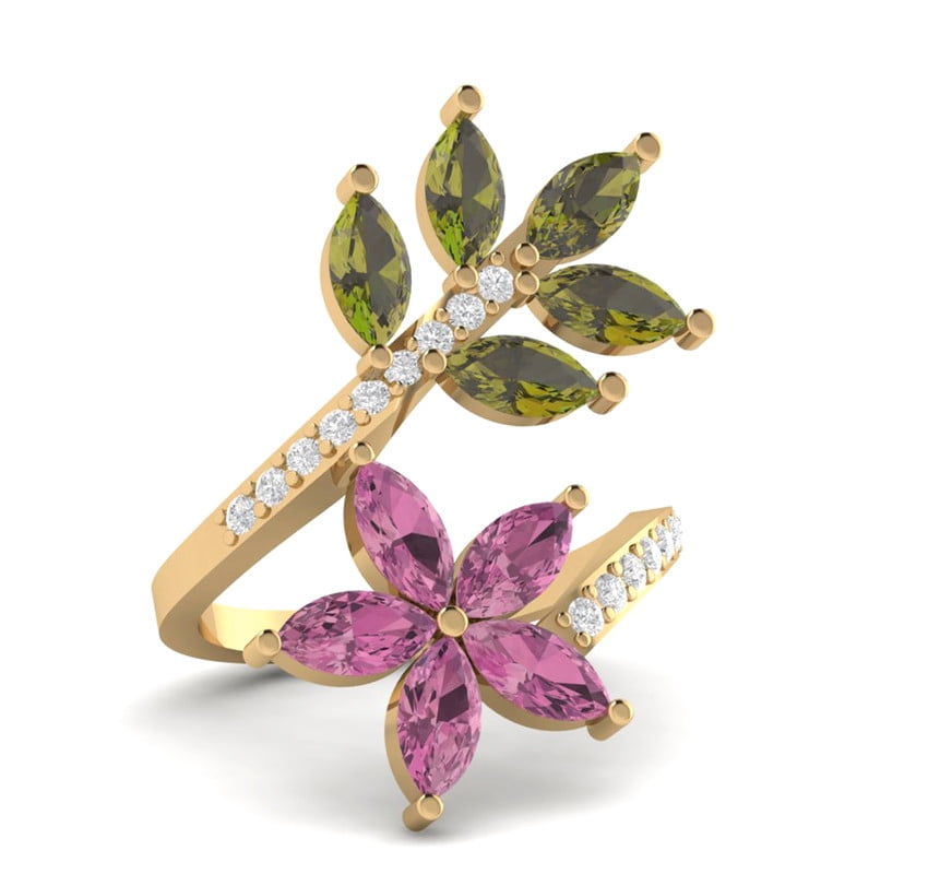 ArtpalaceByMitika Genuine Peridot and Pink Topaz Two Flowers Sterling ...