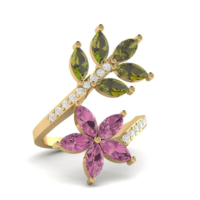 ArtpalaceByMitika Genuine Peridot and Pink Topaz Two Flowers Sterling ...