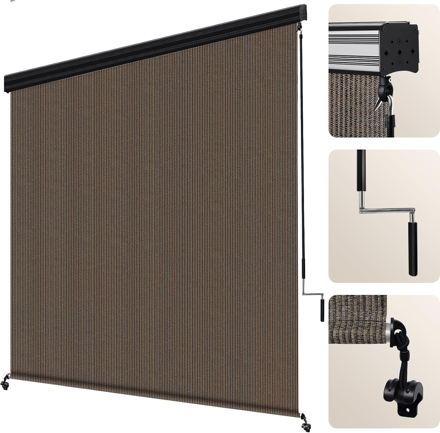 Artpuch Outdoor Roller Shade 6' W x 6' H Fabric Blind Mocha Outdoor ...