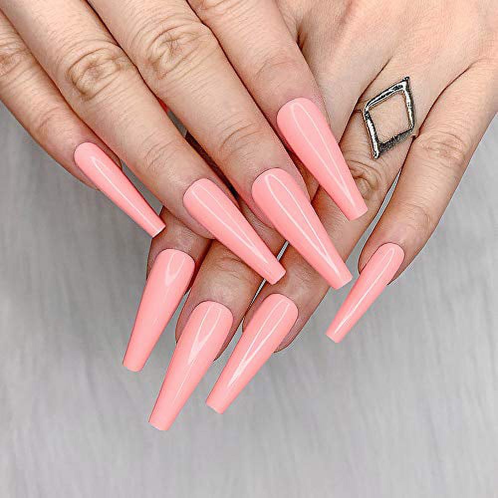 Artquee 24pcs Light Pink .. Pure Color Ballerina Long .. Coffin Glossy ...