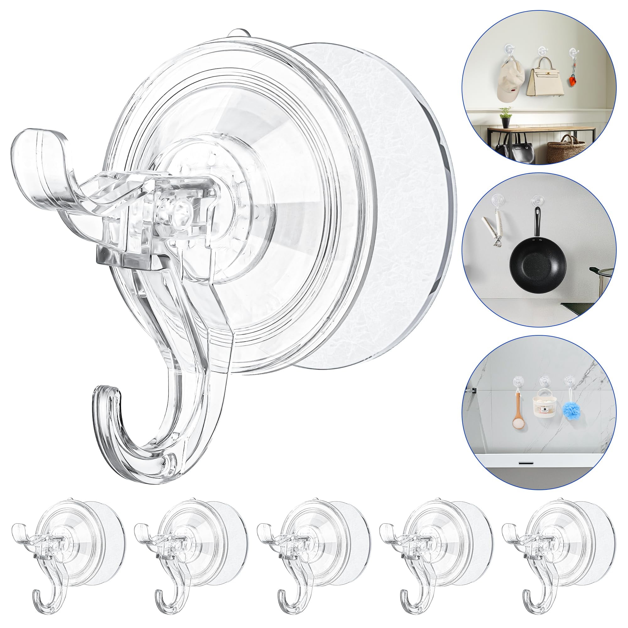 Artressel Suction Cup Hooks, 5 Pack Clear Suction Cup Hook for Shower ...