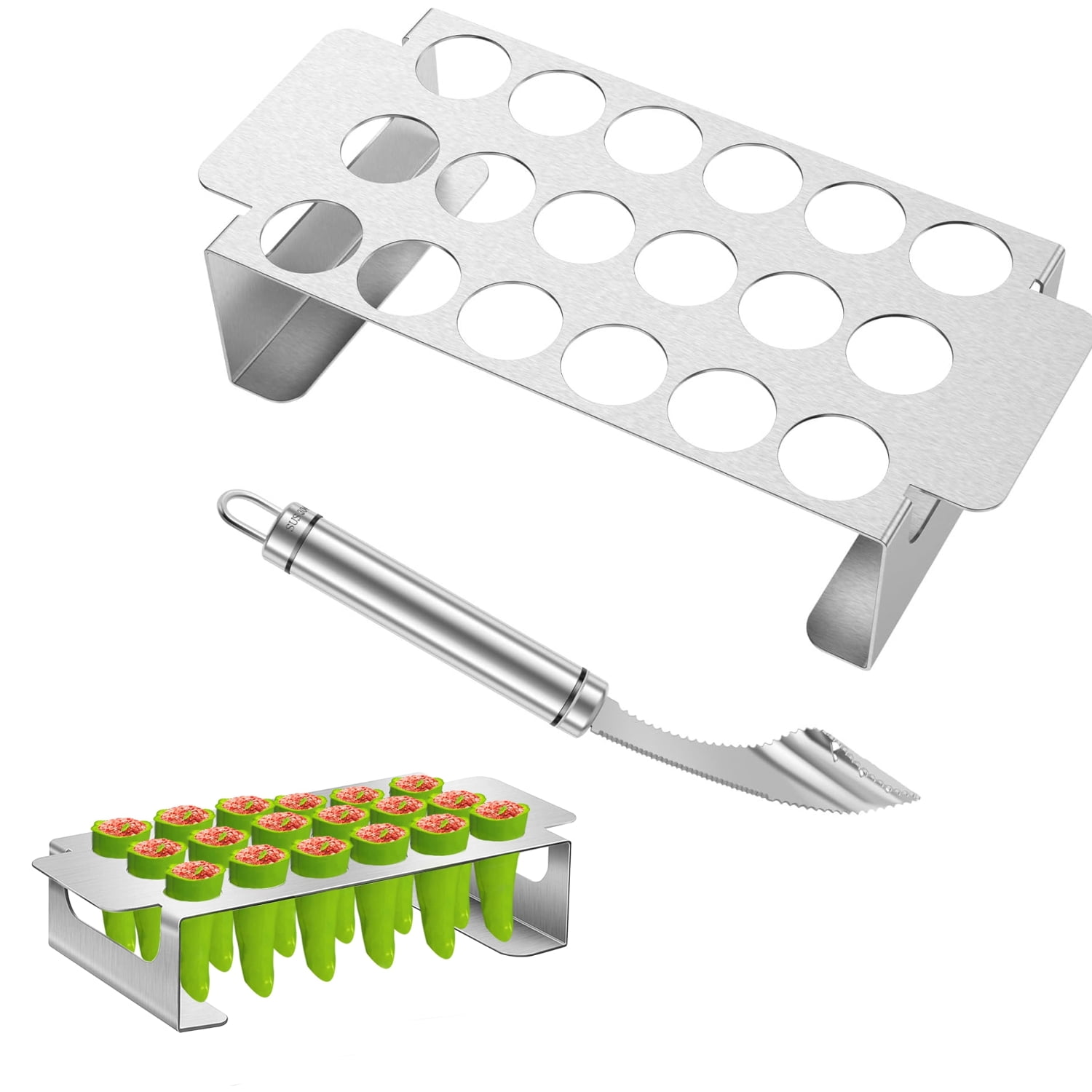 Artrylin 18 Holes Jalapeno Grill Rack with Corer Tool, Jalapeno Popper ...