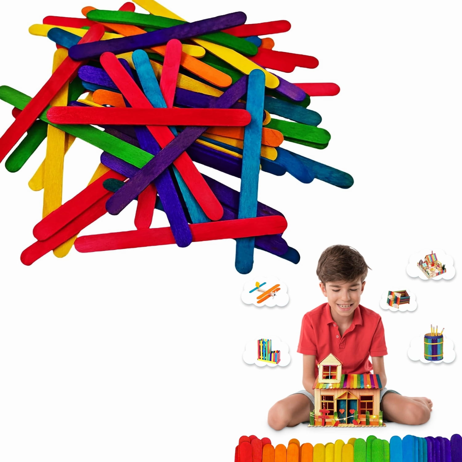 Artrylin 200 Pcs Colored Popsicle Sticks for Crafts,114 X 10 X 2mm ...