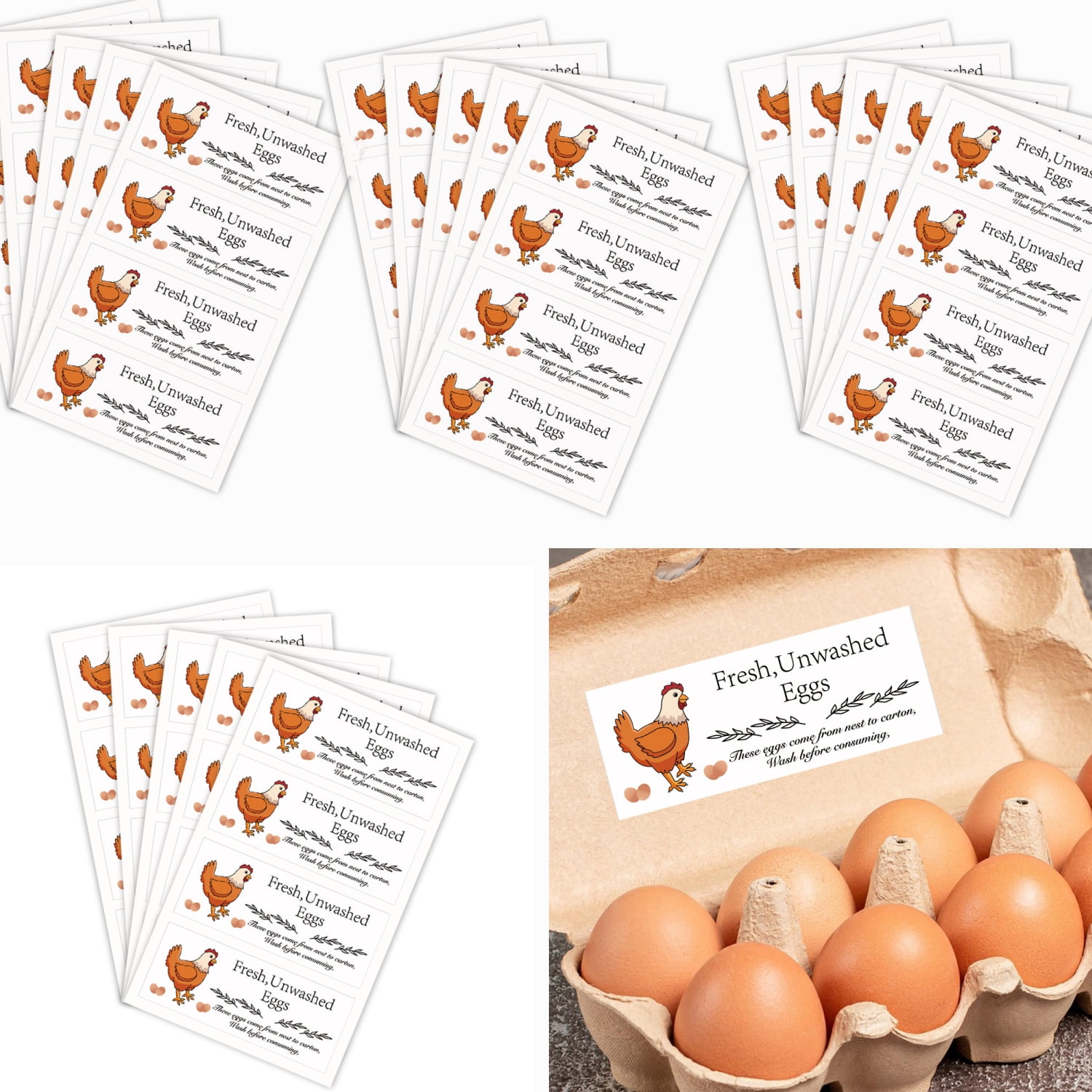 Artrylin 30 sheets Egg Carton Tags Stickers 1x2 inch Chicken Duck Quail ...
