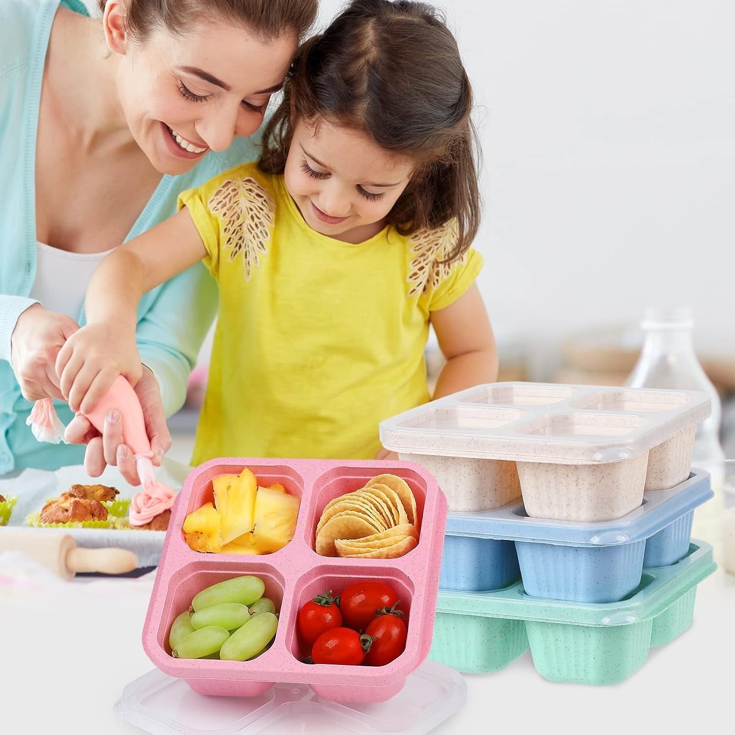 Artrylin 4 Pack Snack Containers, Plastic Divided Bento Snack Box, 4 ...