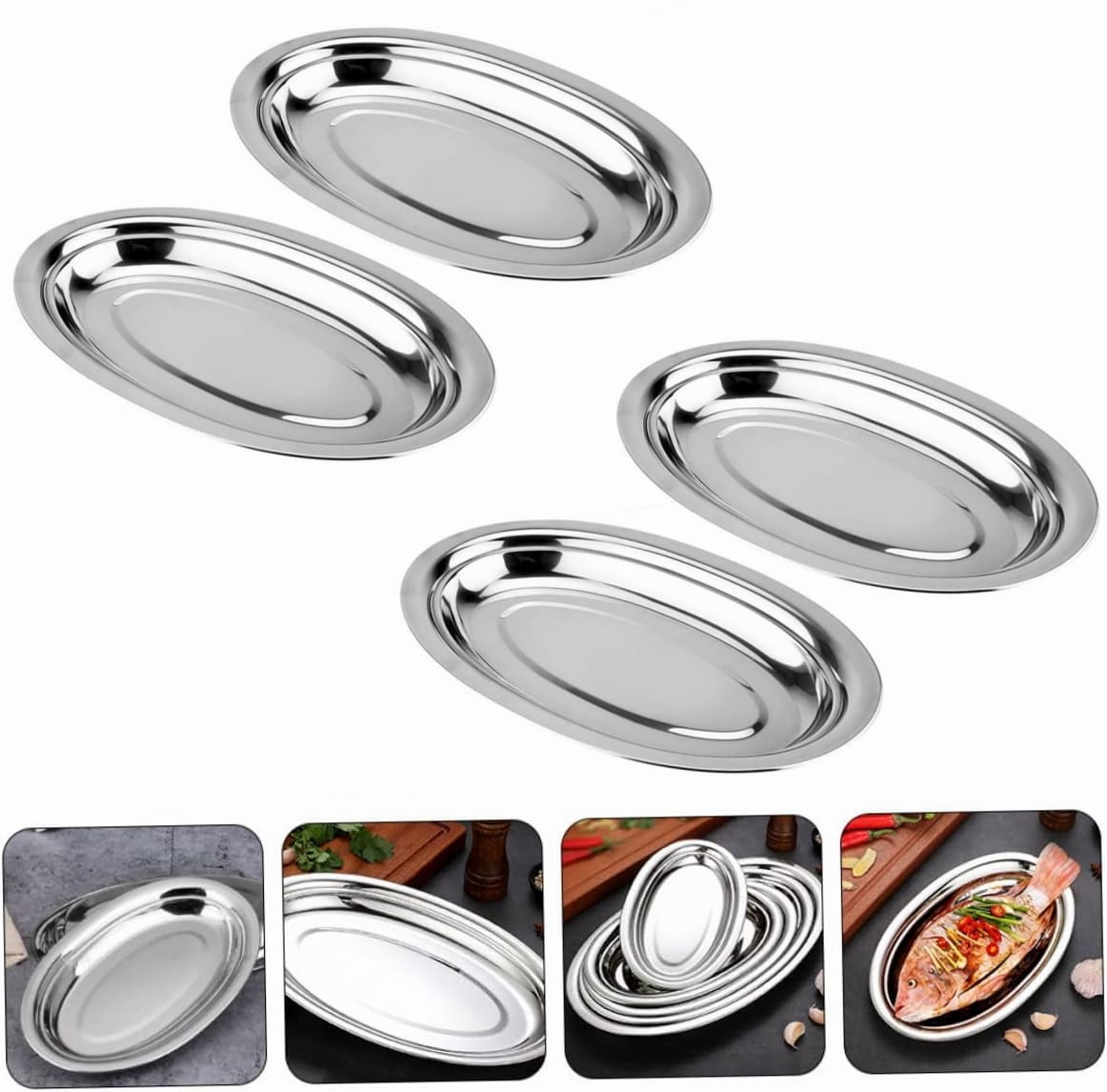 Artrylin 4 Pieces Stainless Steel Oval Platter, 13.78in Heavy Duty ...