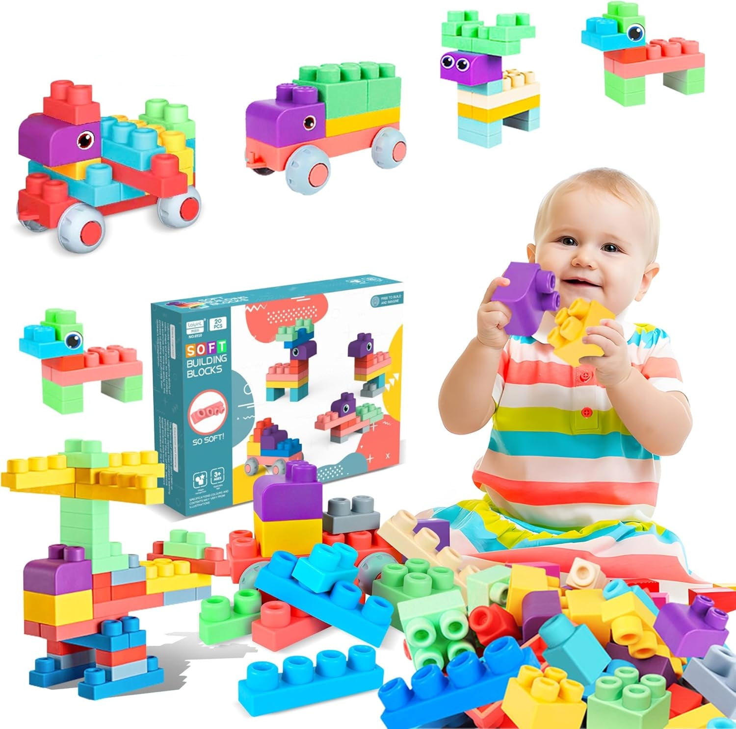 Artrylin 50Pcs Baby Soft Blocks Building Block Toys, Blocks for Babies ...