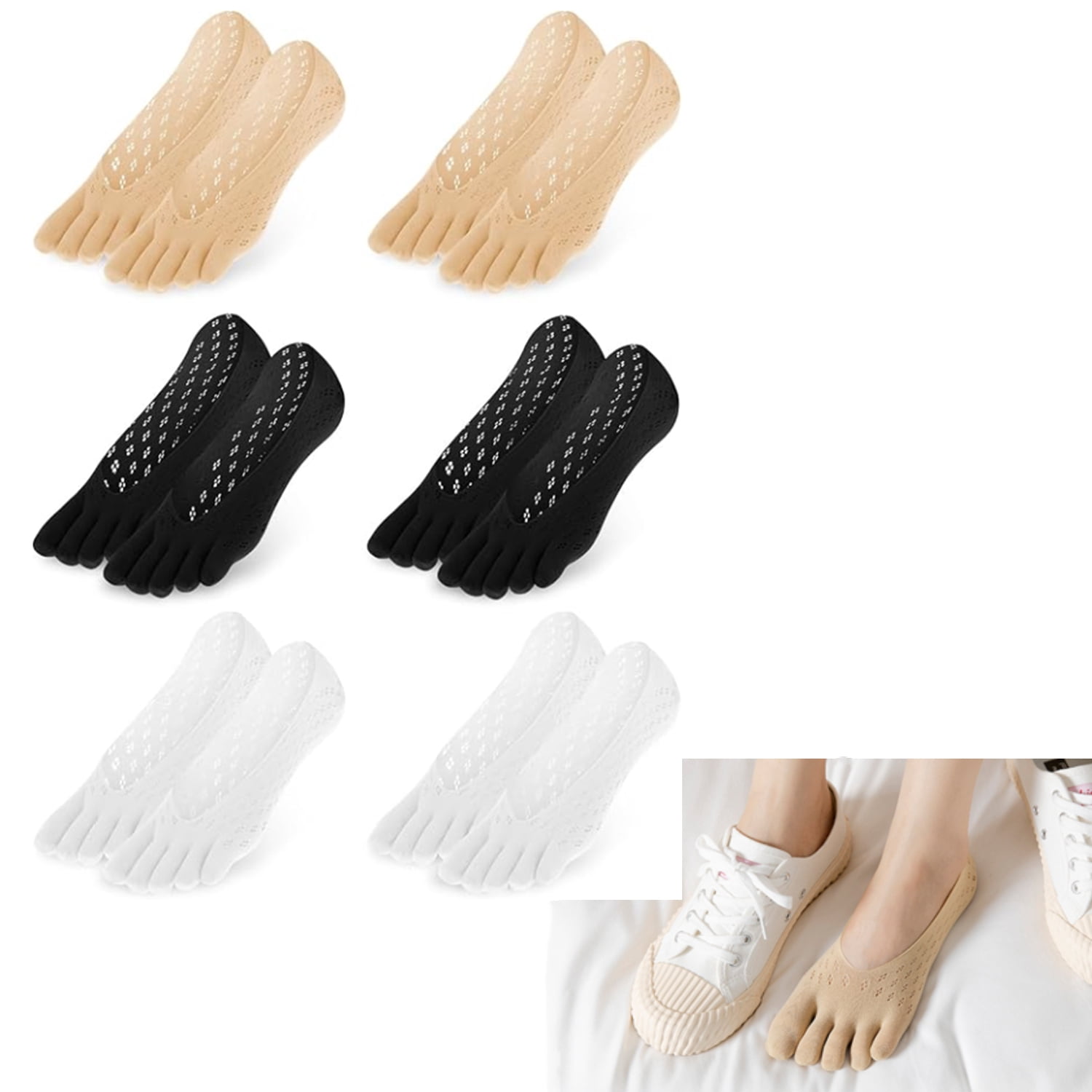 Artrylin 6 Pairs Invisible Toe Socks，No Show Five Finger Socks for ...