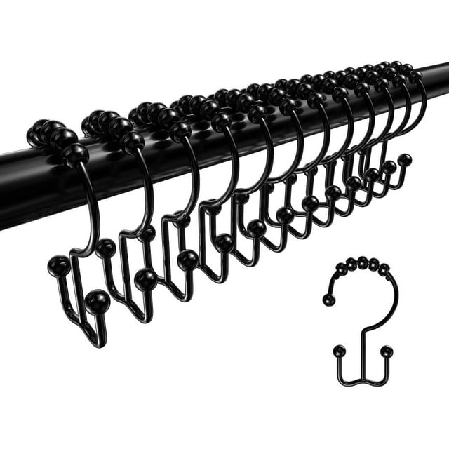 Artrylin Double Shower Curtain Hooks Rings (Matte Black Decorative ...