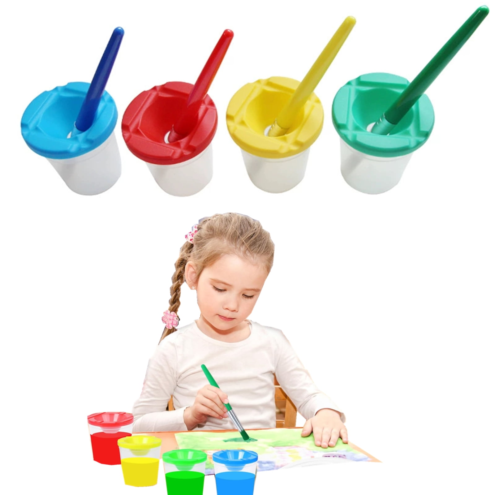 Artrylin 4Pcs Spill-Proof Paint Palette Cups and Paint Brush Set ...