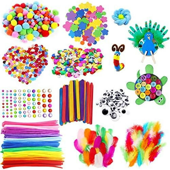 Arts and Crafts Supplies for Kids Including Feathers, Pipe Cleaners ...