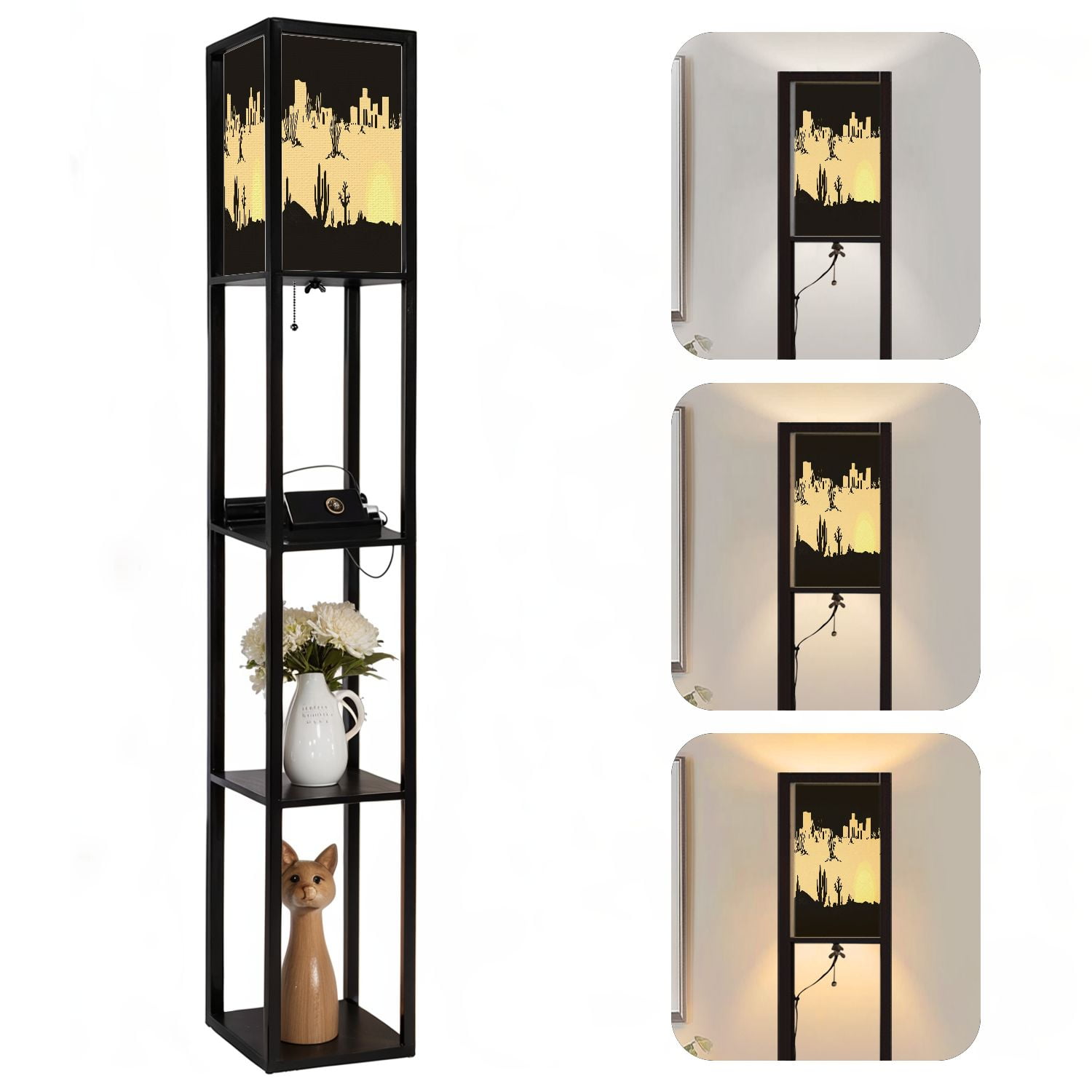 Arts Floor Lamp with Shelves Corner Bookshelf Lamp for Living Room ...