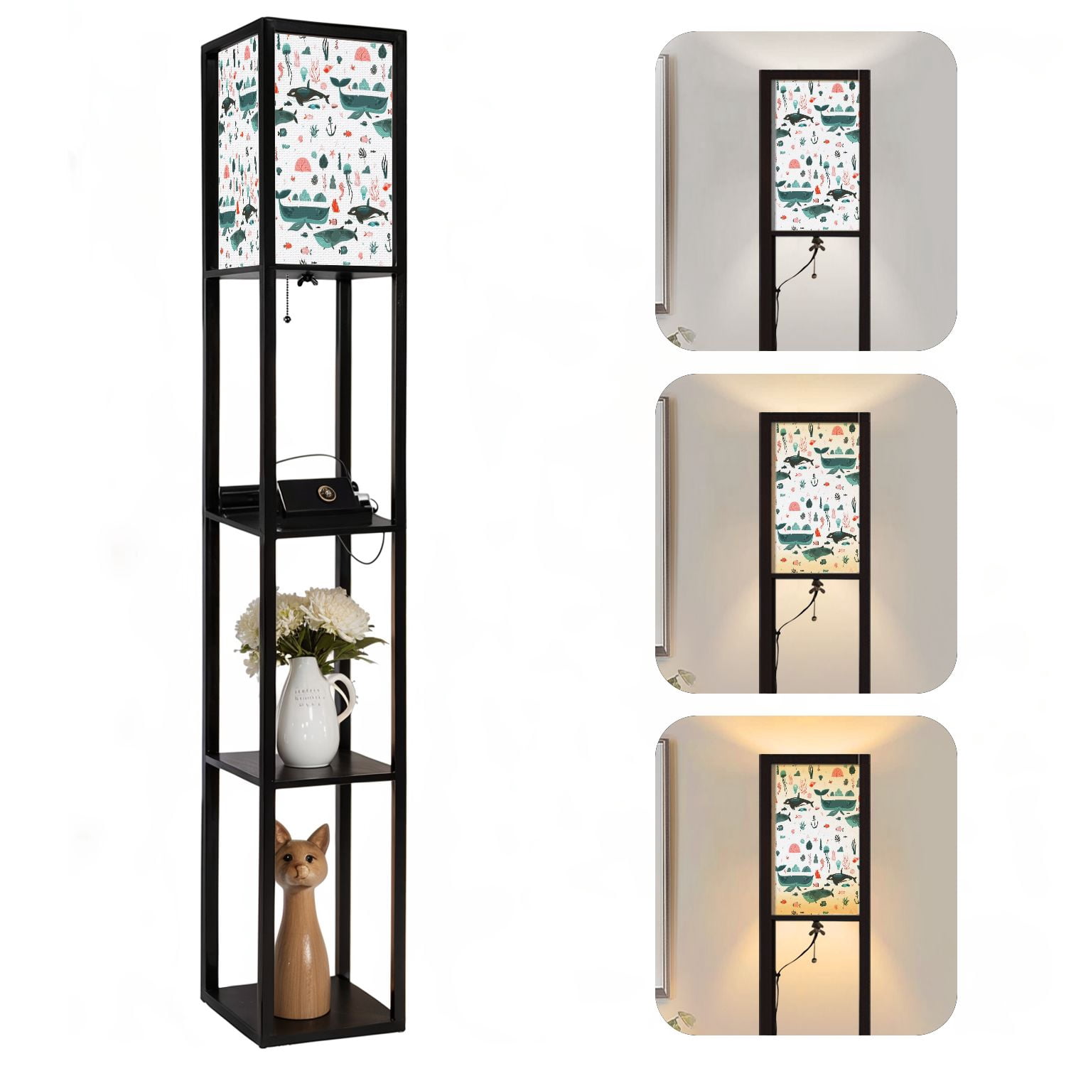 Arts Floor Lamp with Shelves Corner Bookshelf Lamp for Living Room ...