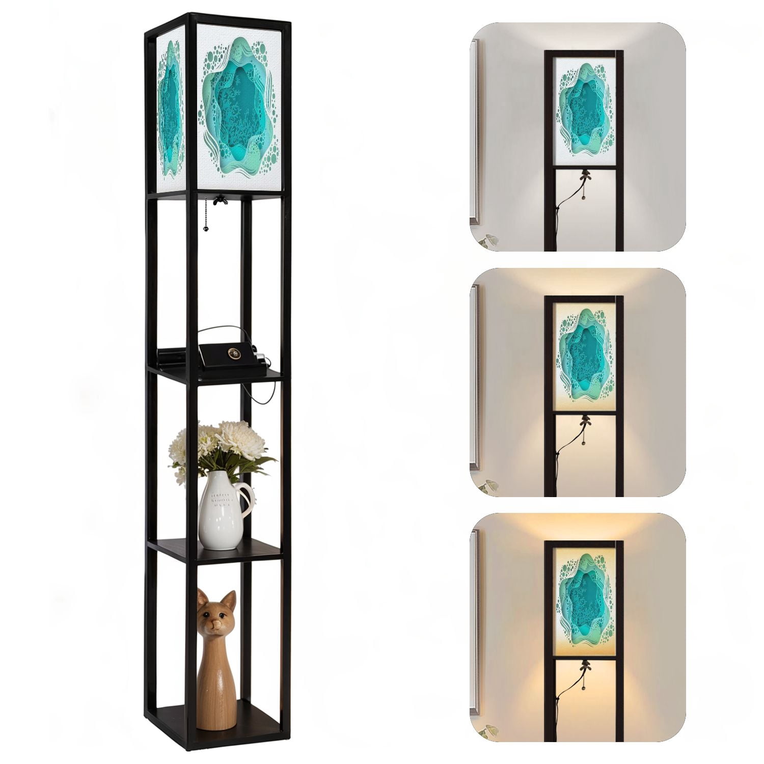 Arts Floor Lamp with Shelves Corner Bookshelf Lamp for Living Room ...