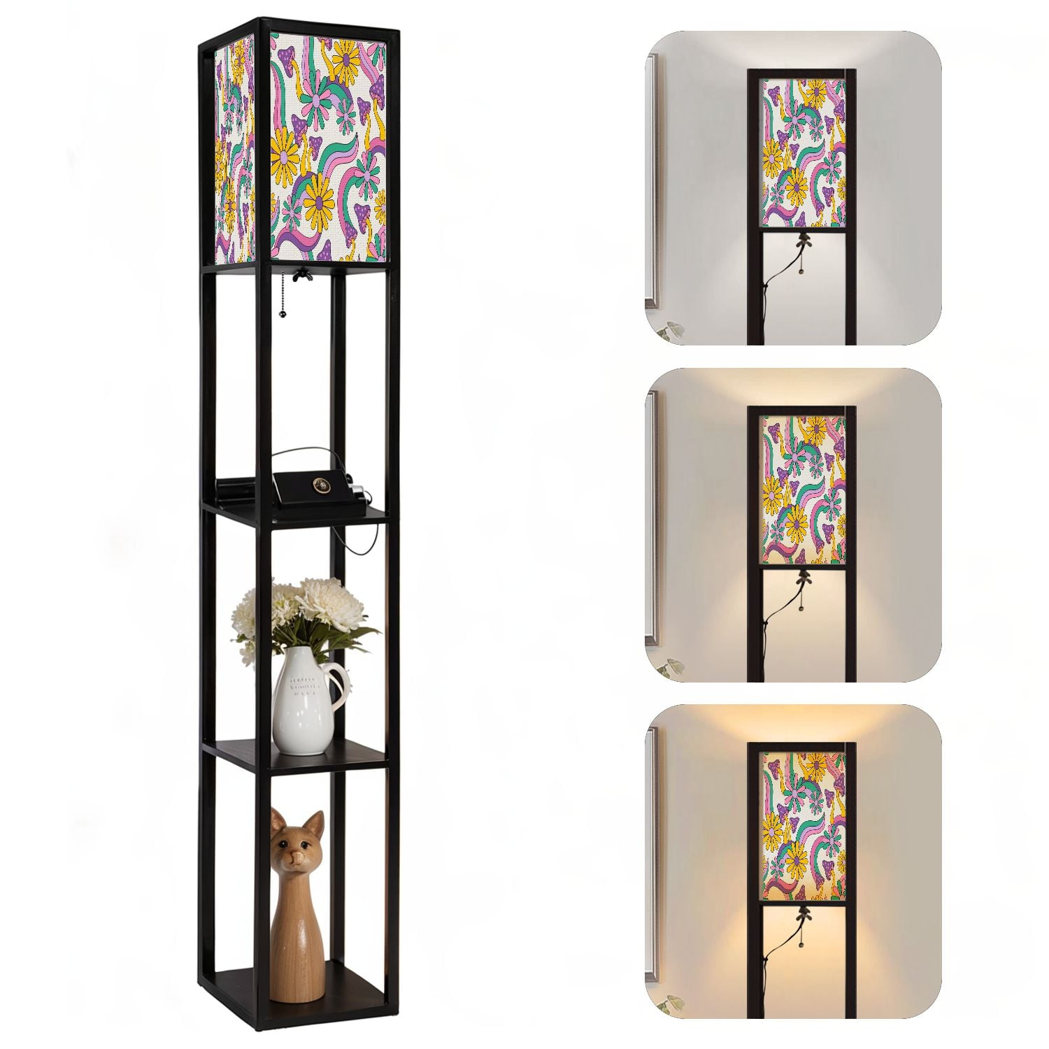 Arts Floor Lamp with Shelves Corner Bookshelf Lamp for Living Room ...