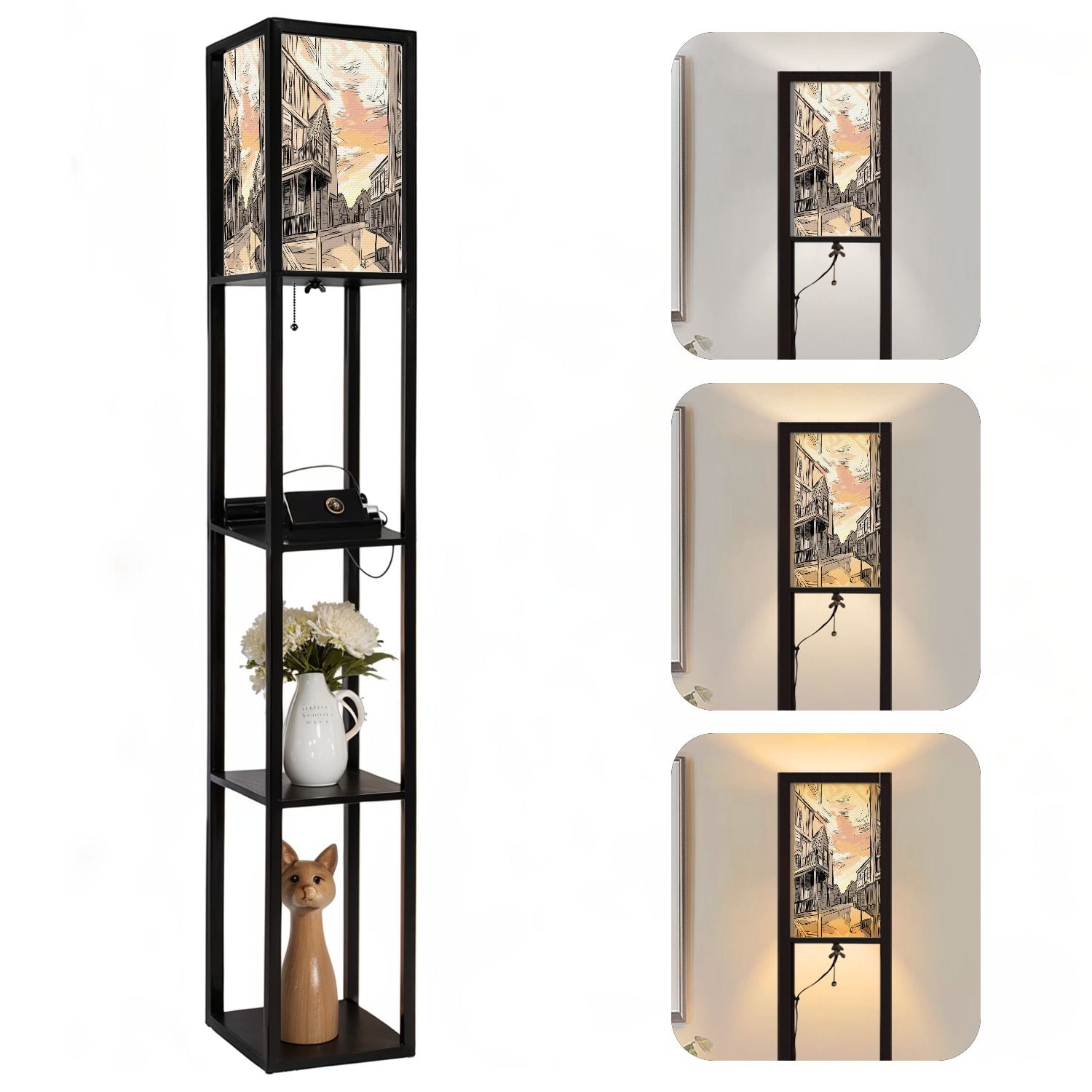 Arts Floor Lamp with Shelves Corner Bookshelf Lamp for Living Room ...