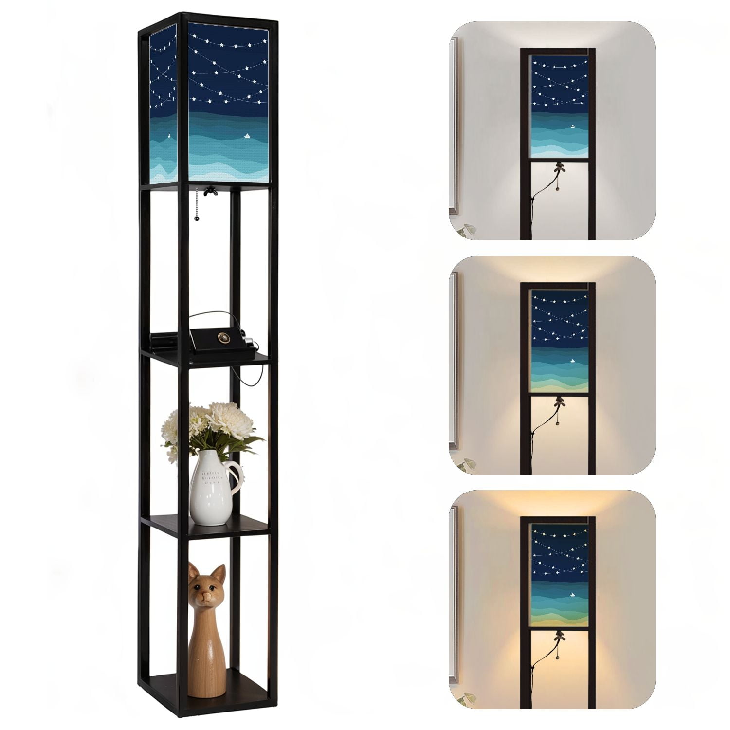 Arts Floor Lamp with Shelves Corner Bookshelf Lamp for Living Room ...