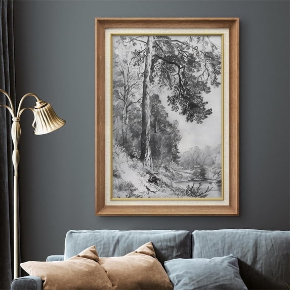 Arts Wall Art Ink Drawing Solitary Pine Classic Art Antique Forest ...