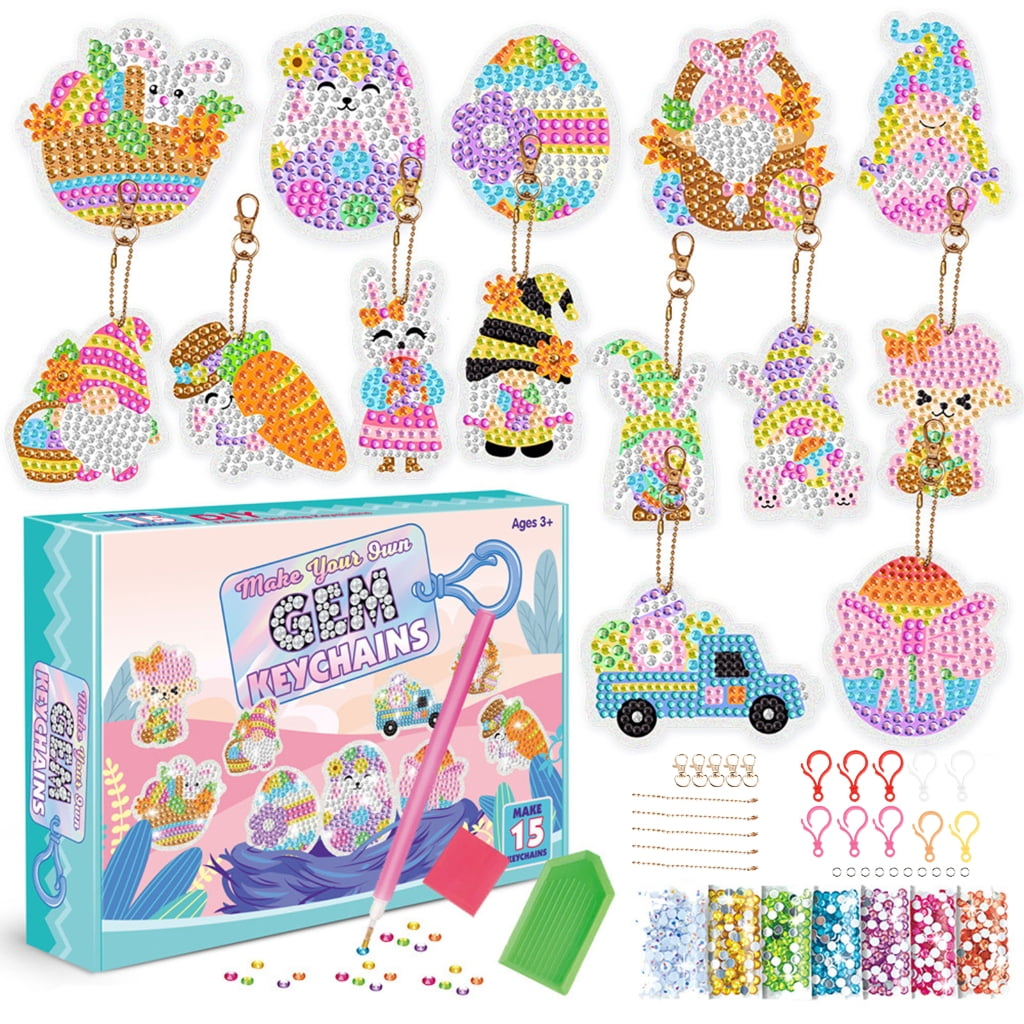 Arts and for Kids Ages 8-12 15pcs Easter Keychains 5D Art Kits Gifts ...