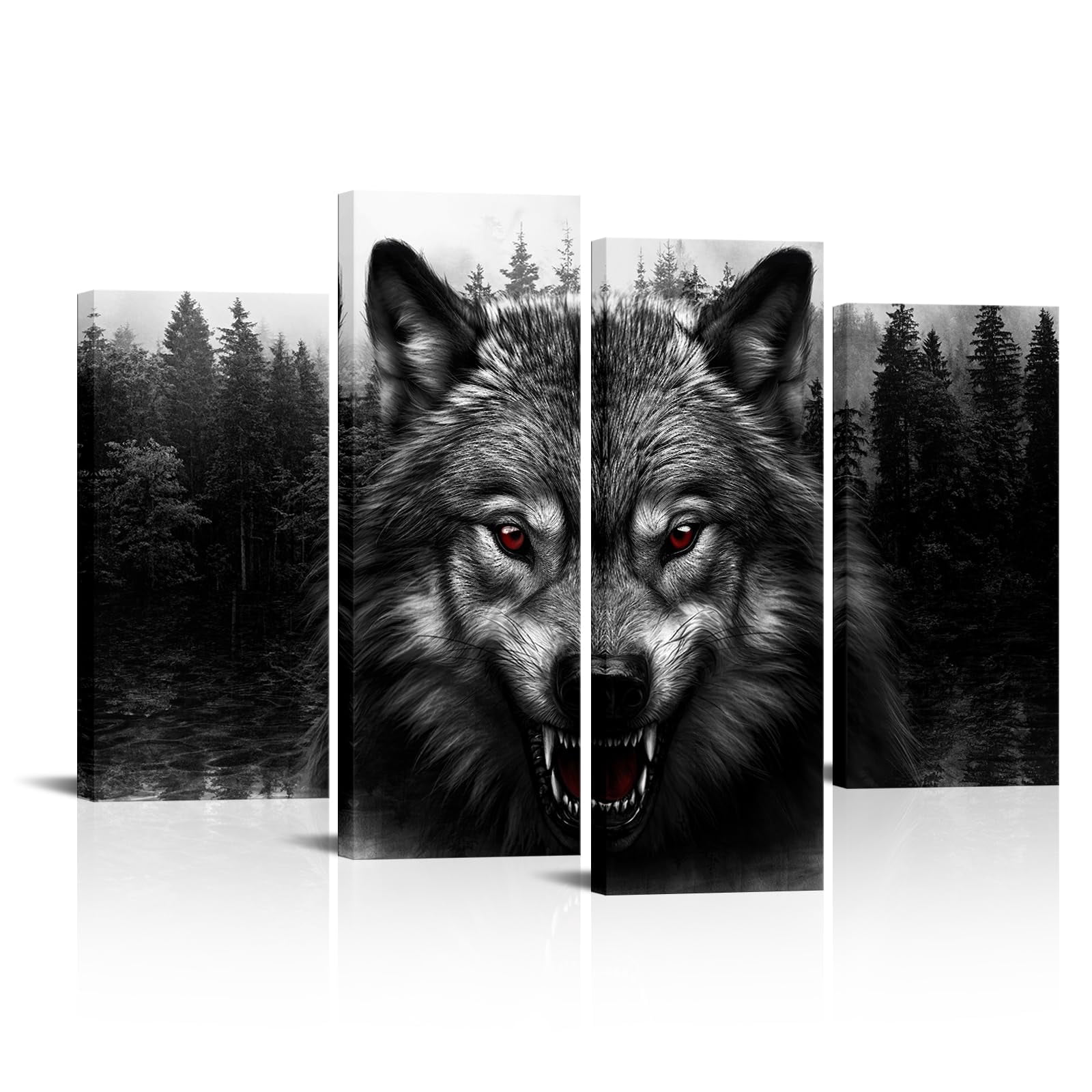 Artsbay Black and White Wolf Pictures Canvas Wall Art Dark Foggy Forest ...