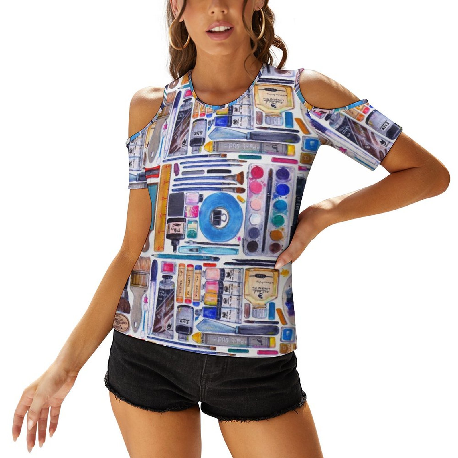 Artsenal 2398 Women Print T Shirt Casual Off Shoulder Loose Pullover ...