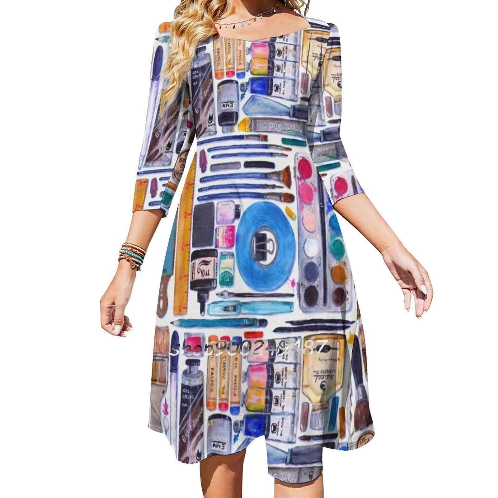 Artsenal Square Neck Dress New Plus Size Elegant Women Waist Tight ...