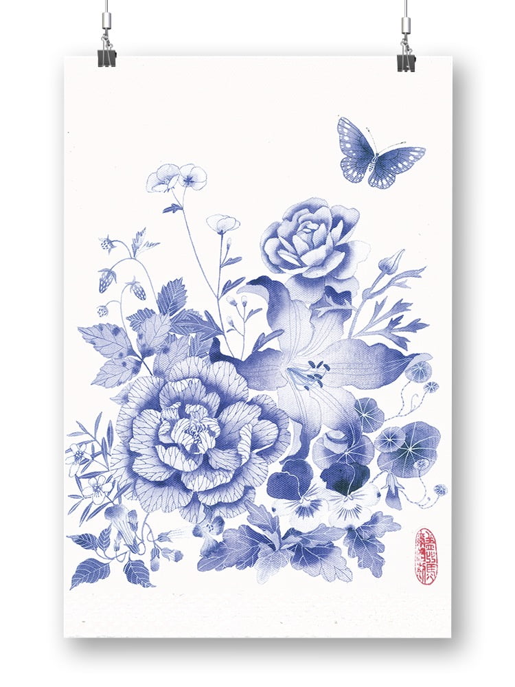 Artshine Blue And White Floral Iv Poster - Gabby Malpas Designs, Poster Print 17 x 25.5 in ...