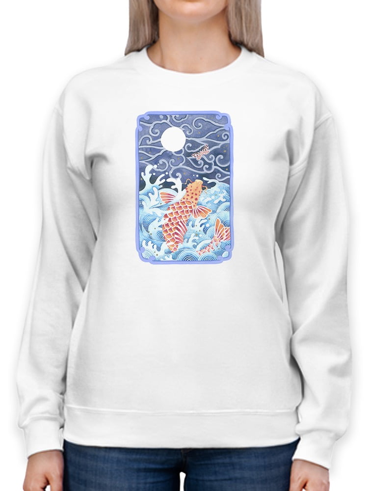 Artshine Leaping Carp And Moth Sweatshirt Women -Gabby Malpas Designs ...