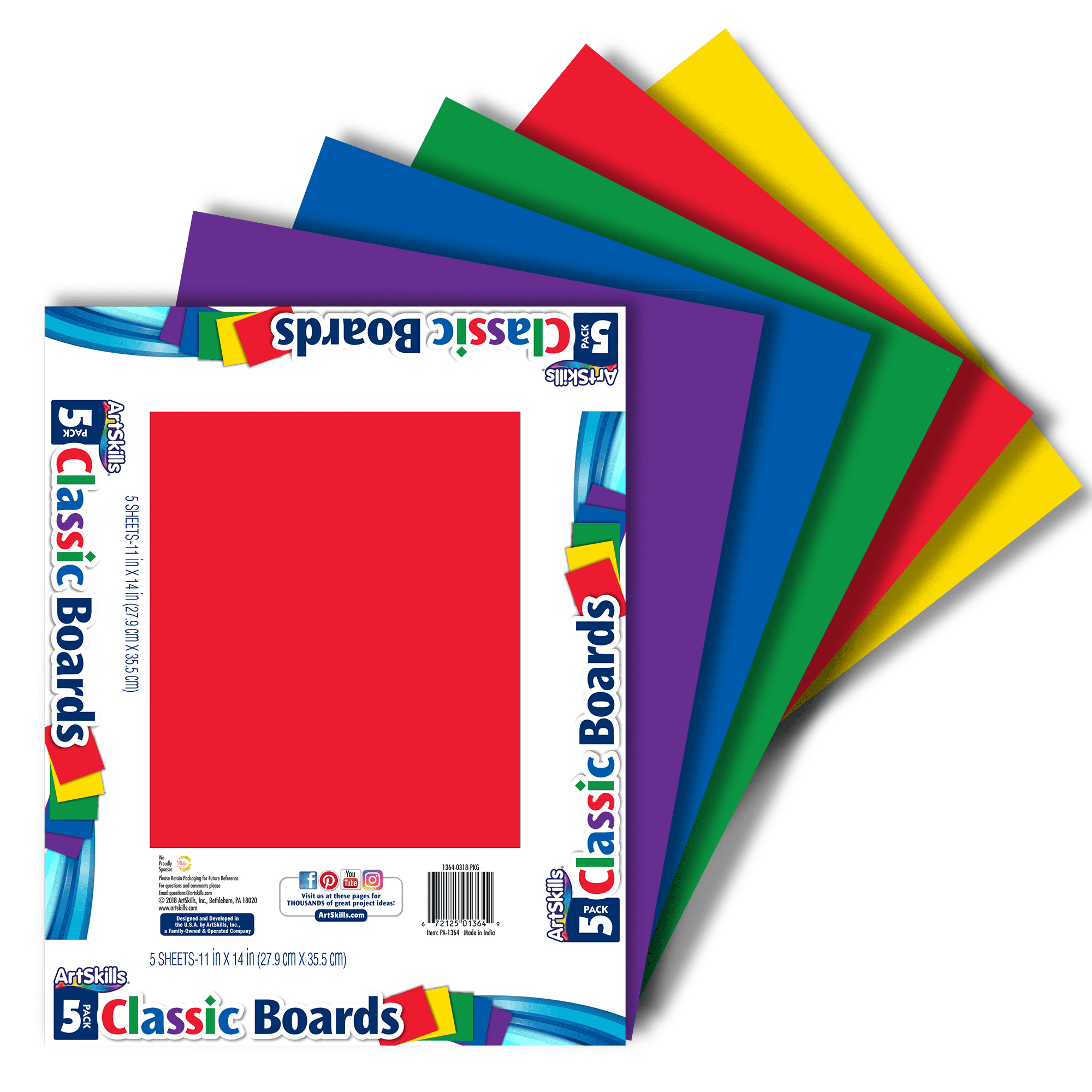 Artskills Classic Poster Board, 11 x 14, 5/Pack, Assorted Colors PA ...
