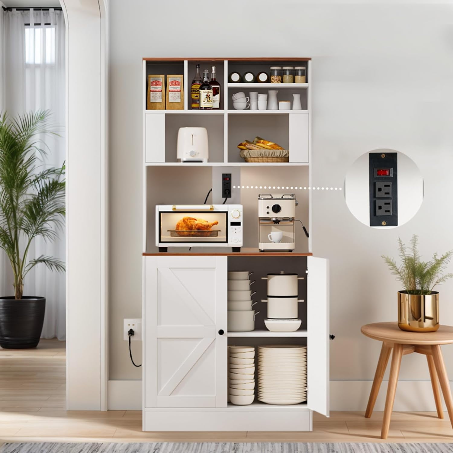 Artswish 69" Kitchen Pantry Cabinet with Power Outlets & Microwave ...