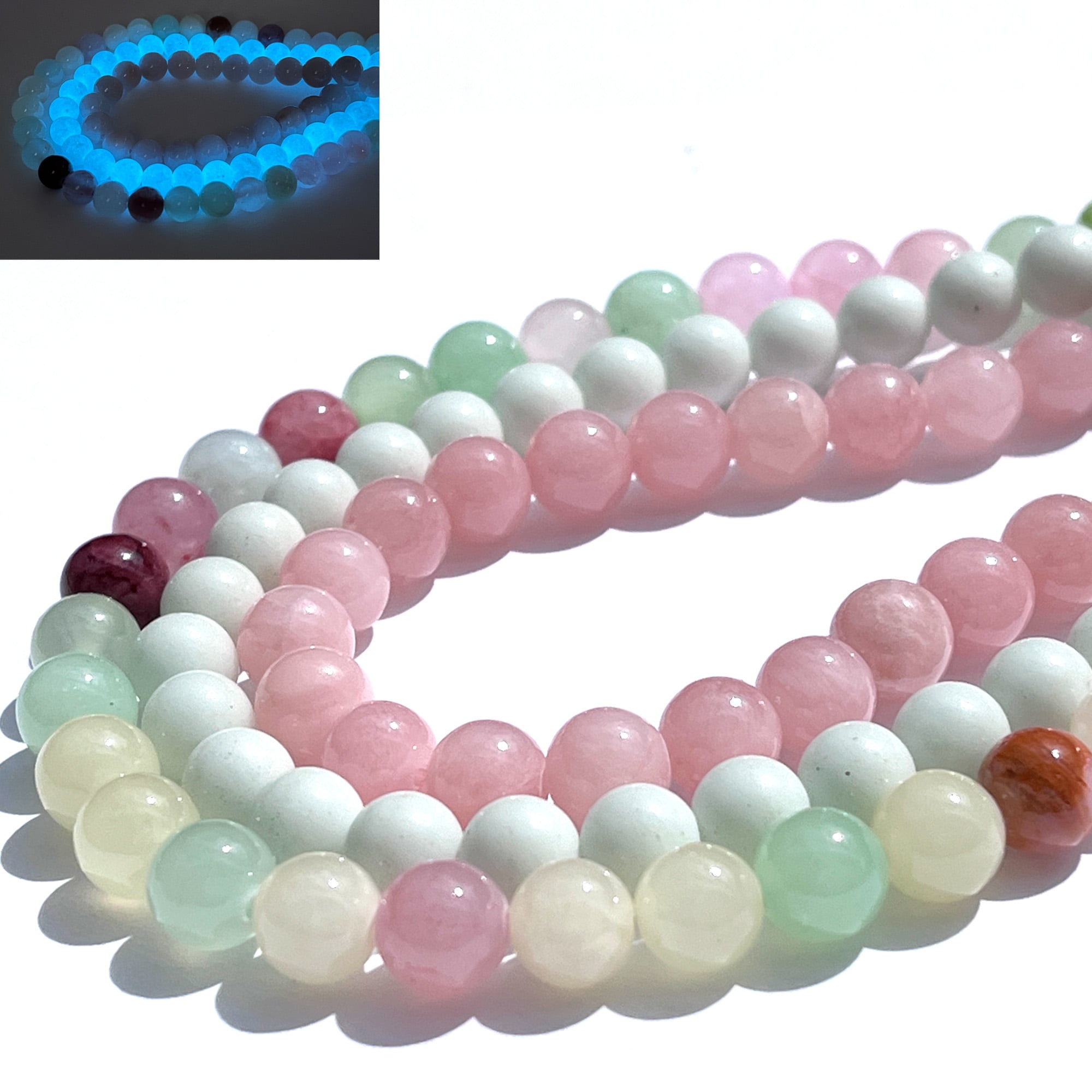 Artsy Crafts 150 Pcs 8mm Natural Stone Beads, Glow in The Dark Solar ...